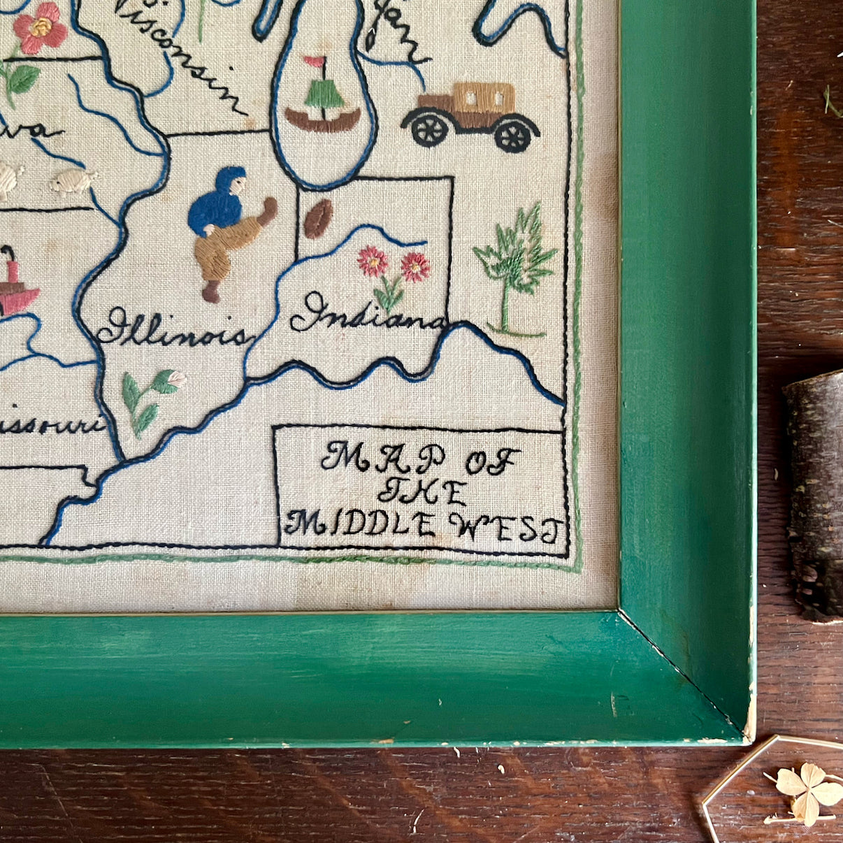 Antique Embroidered Map of the Middle West (c.1930s) – Rush Creek Vintage